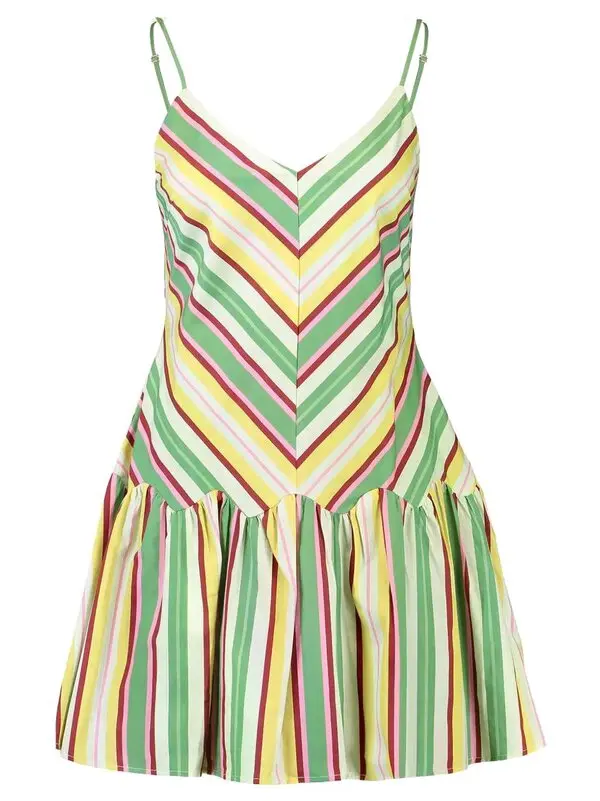 ASTON STUDIO Agatha Striped Ruffled Mini Dress - Green