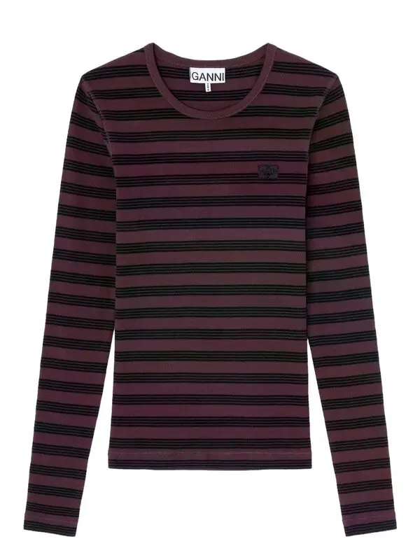 GANNI Striped Long Sleeve Top - Brown