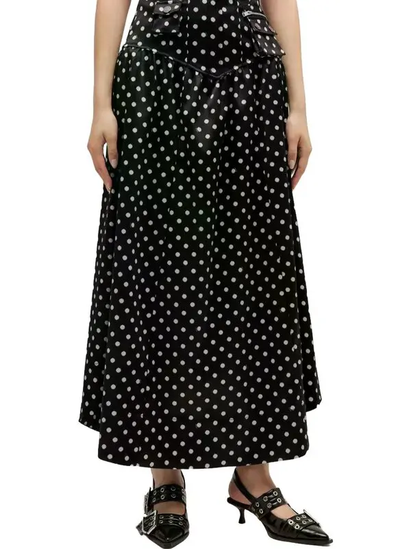 GANNI Polka-dot Midi Skirt - Black