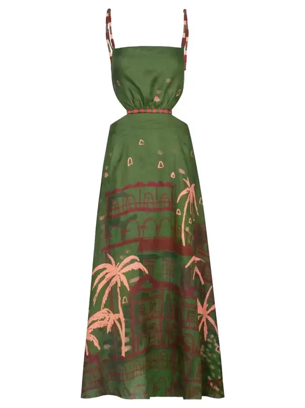 Johanna Ortiz Sailors Prayer Cut-out Printed Dress - Green