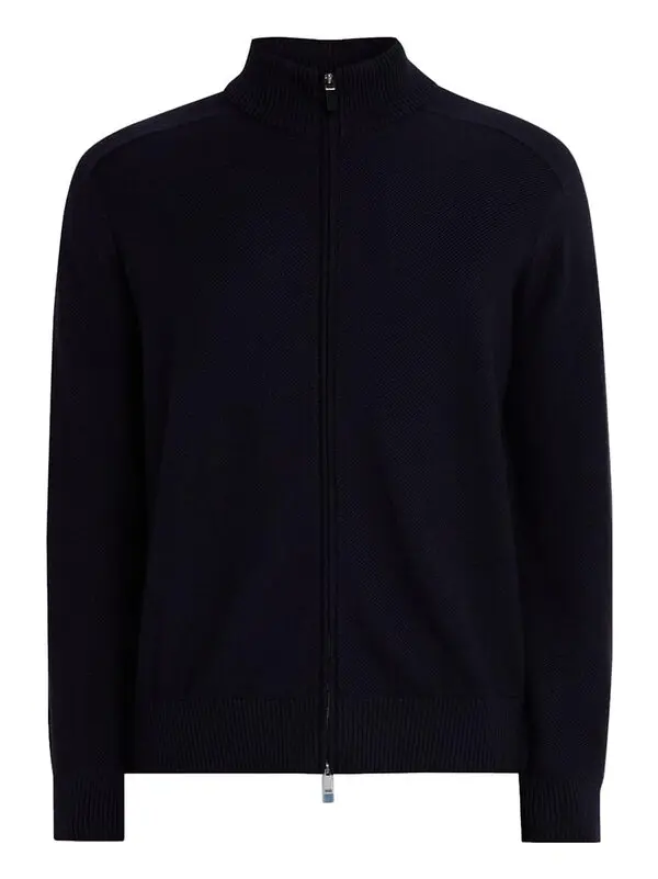 Zegna Melange Cashseta Full-zip Sweater - Nvy Sld