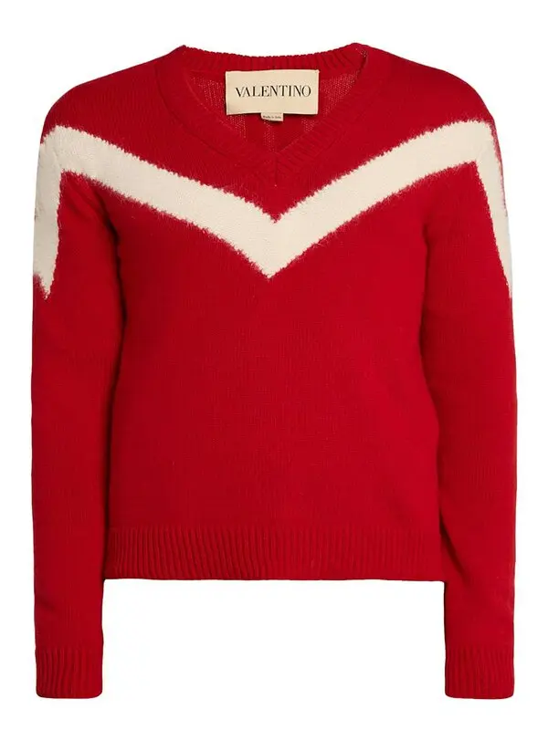 Valentino Garavani Wool V-neck Sweater With Vlogo Bow - Paris/avor