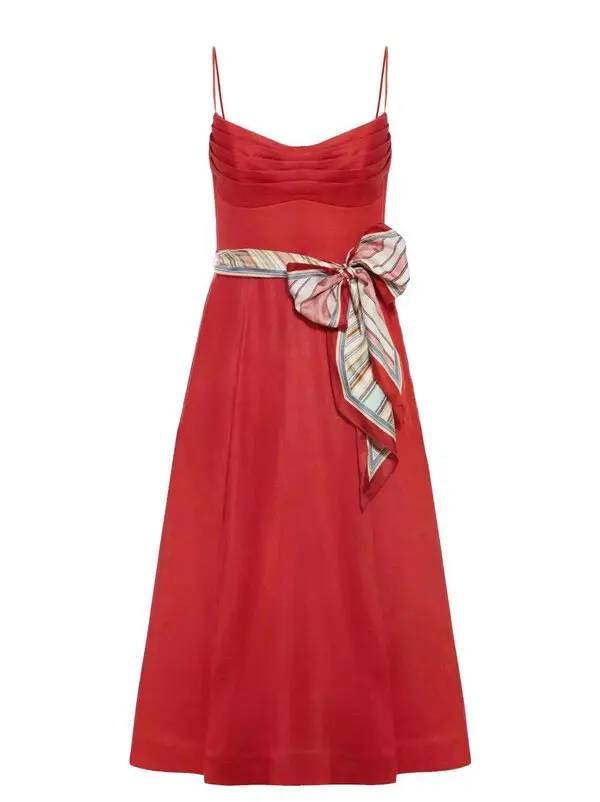 Zimmermann Rebellion Tuck Striped Bow Midi Dress - Red