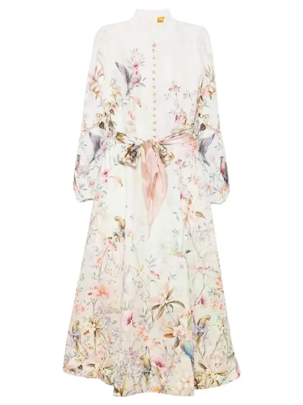 Zimmermann Rebellion Button Floral-print Midi Dress - Neutrals