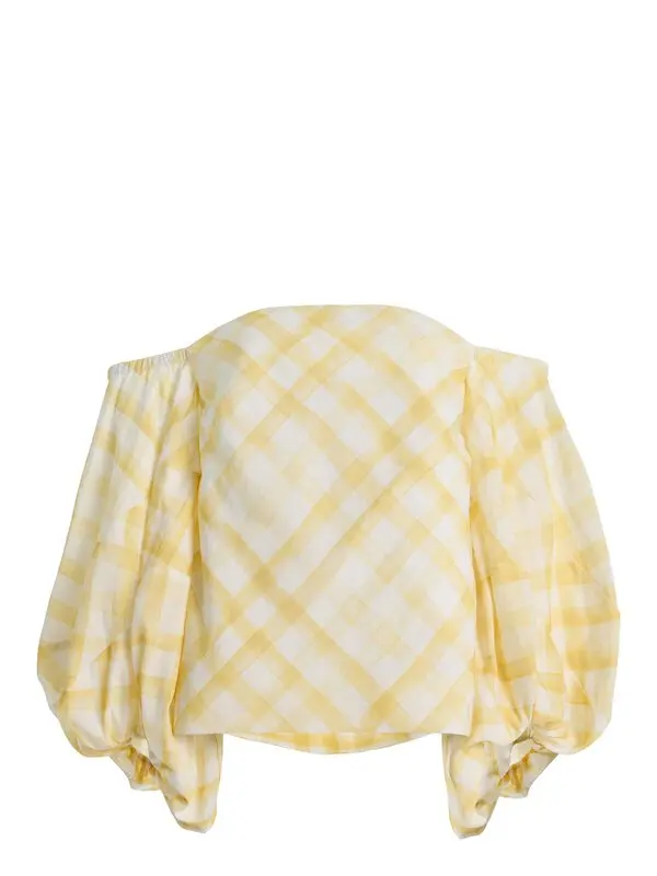 Rosie Assoulin Balloon-sleeve Gingham Top - Yellow