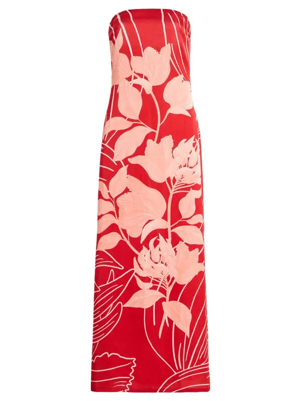 Verandah Strapless Linen-blend Maxi Dress - Red