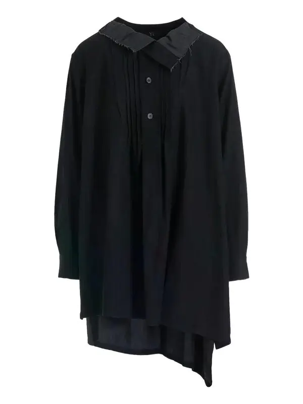 Y’s Button-placket Asymmetric Blouse - Black