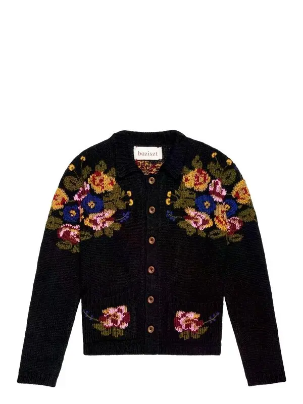 BAZISZT Floral Cardigan - Black