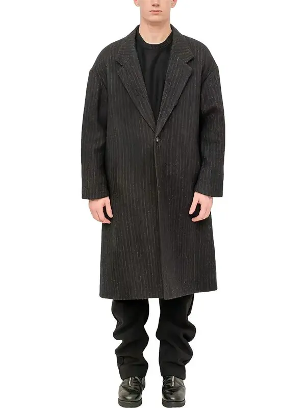 DEVOA Striped Wool Single-breasted Coat - Black