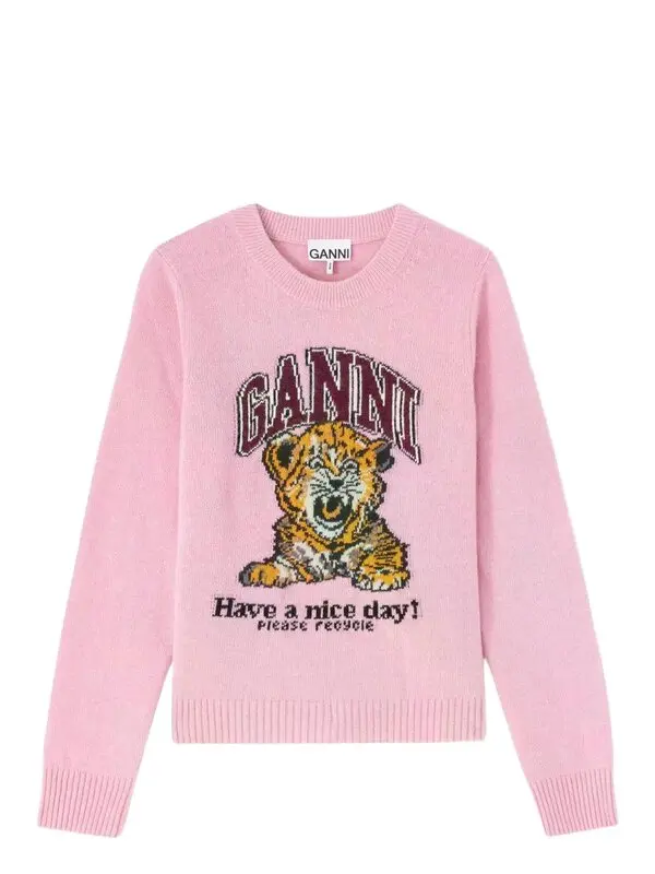 GANNI Graphic Crewneck Knitwear - Pink