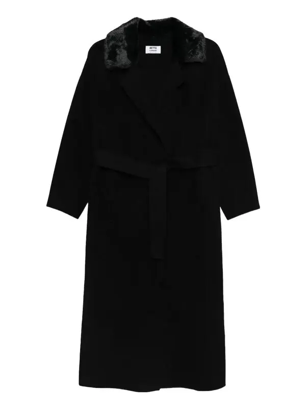 BETTA CORRADI Belted Coat With Contrasting Collar - Black