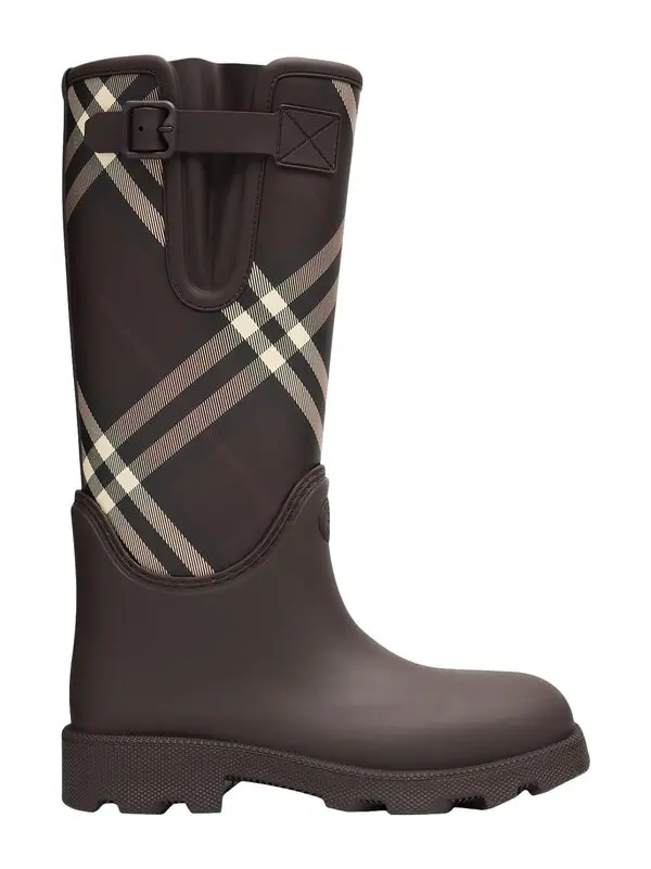 Burberry Rubber Marsh Stamp Check Rain Boots - Brown