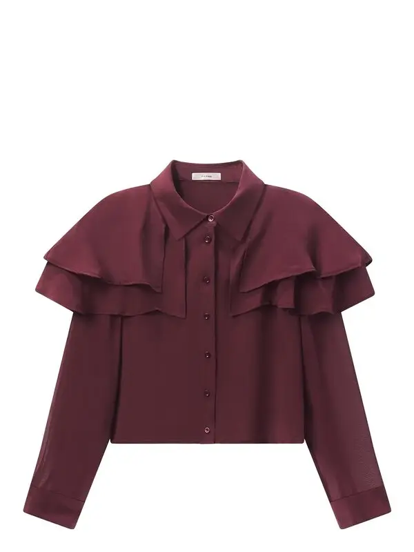 FRAME Silk Cape Blouse - Cabernet