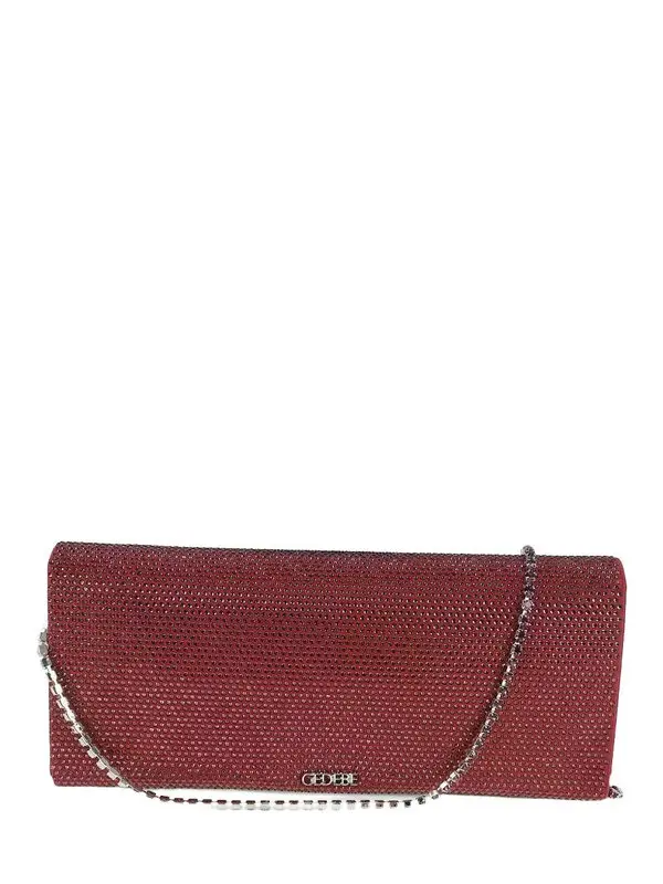 GEDEBE Crystal Embellished Envelope Chain Clutch - Red