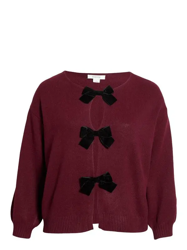 CECE DUPRAZ Velvet Bow Closure Cardigan - Cabernet