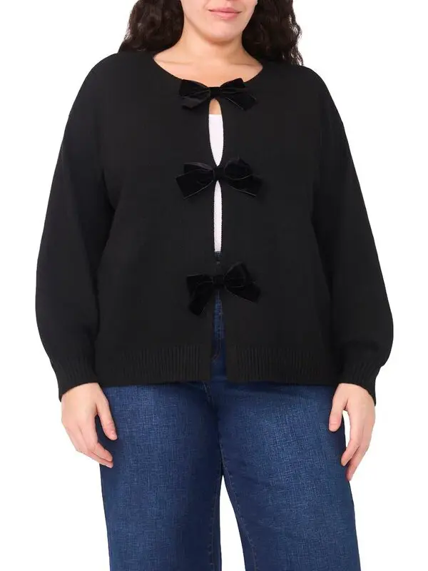 CECE DUPRAZ Velvet Bow Closure Cardigan - Rich Black