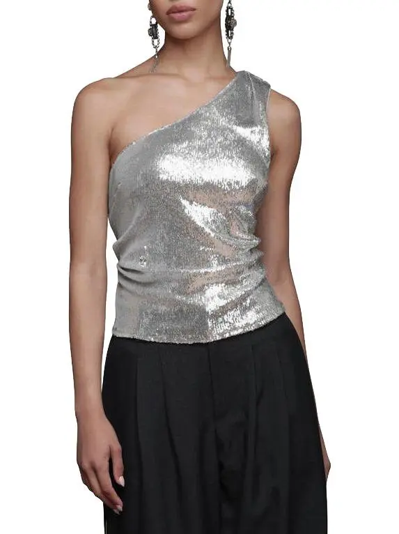 Avec Les Filles One-shoulder Sequin Tank Top - Silver