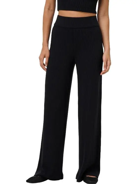 Travis Mathew Evening Retreat Ribbed Wide-leg Pull-on Pants - Black