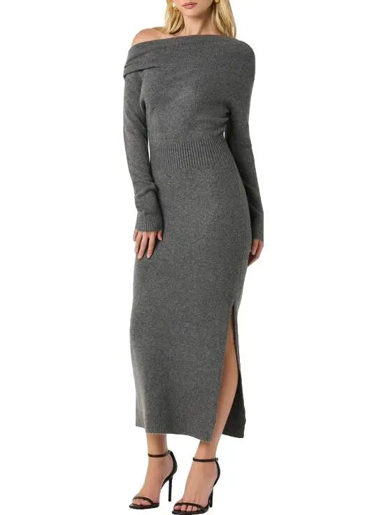 Astr The Label One-shoulder Long Sleeve Sweater Dress - Charcoal