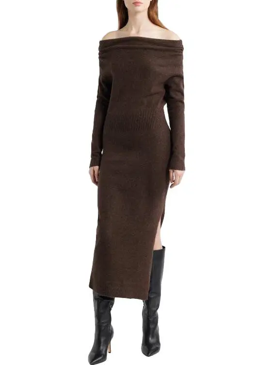 Astr The Label One-shoulder Long Sleeve Sweater Dress - Espresso