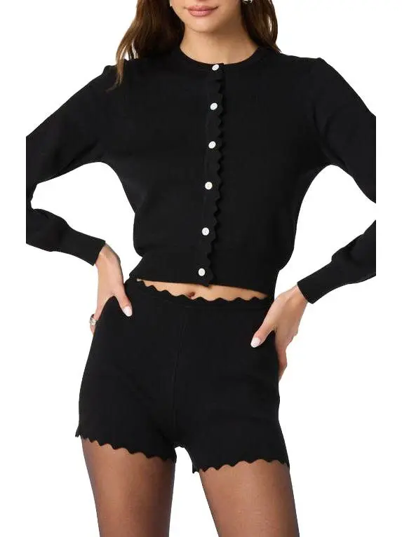 Astr The Label Scalloped Placket Crop Cardigan - Black