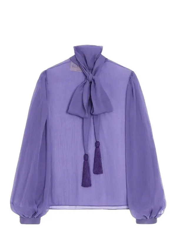 Valentino Garavani Chiffon Creponne Top With Scarf And Tassels - Lilac
