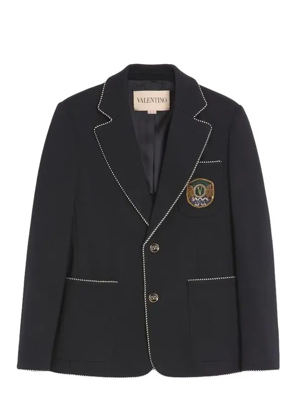Valentino Garavani Single-breasted Wool Jacket With Patch - Black