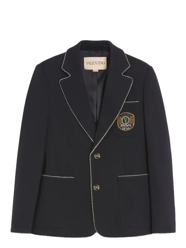 Valentino Garavani Single-breasted Wool Jacket With Embroidered Patch - Black