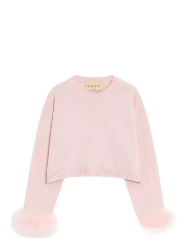 Valentino Garavani Cashmere Jumper With Feather Trim - Pink