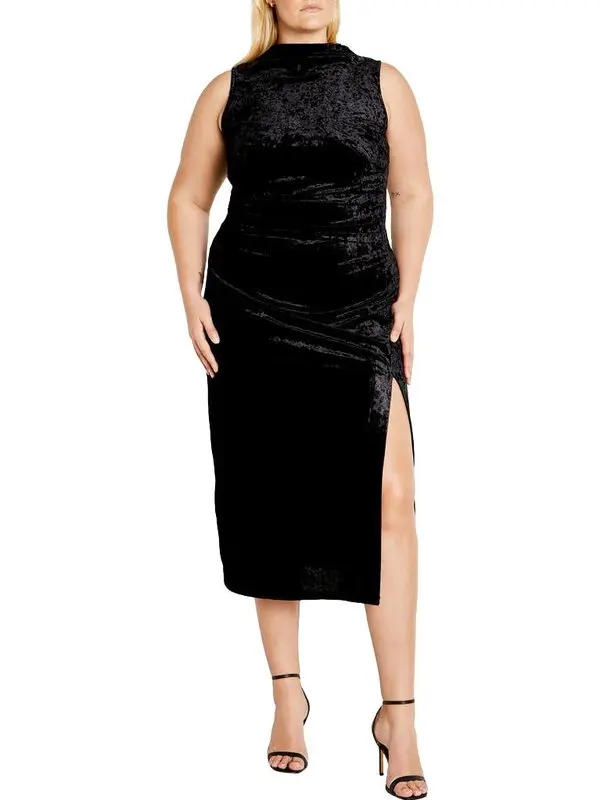 City Chic Aviana Velvet Mock Neck Midi Dress - Black