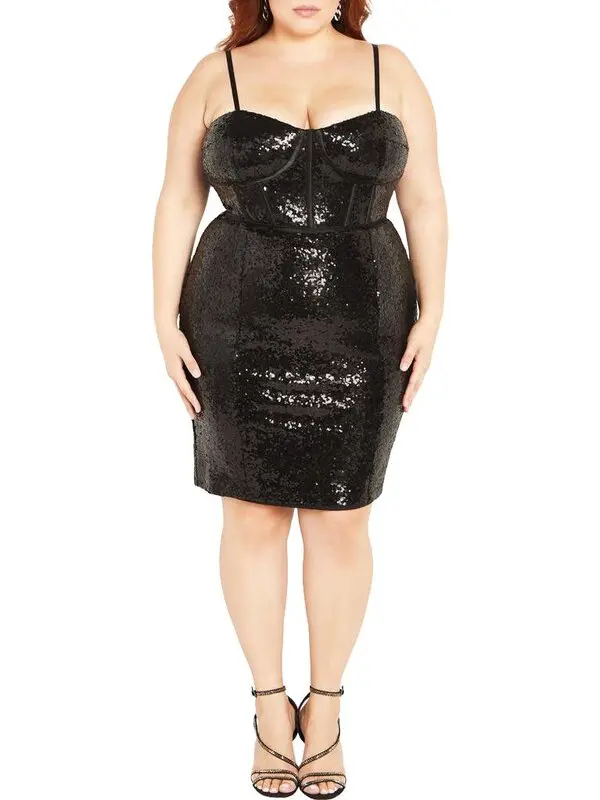 City Chic Lia Sequin Mini Dress - Black