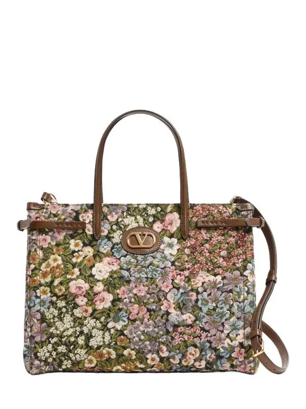 Valentino Garavani Antibes Medium Shopping Bag In Apres L'hiver Jacquard Fabric - Multicolour/tobacco