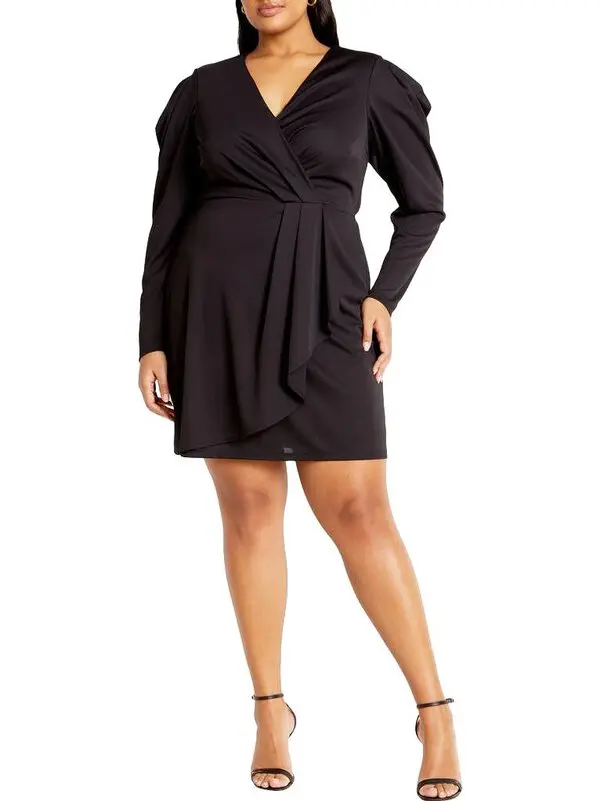 City Chic Freya Iris Faux-wrap Dress - Black