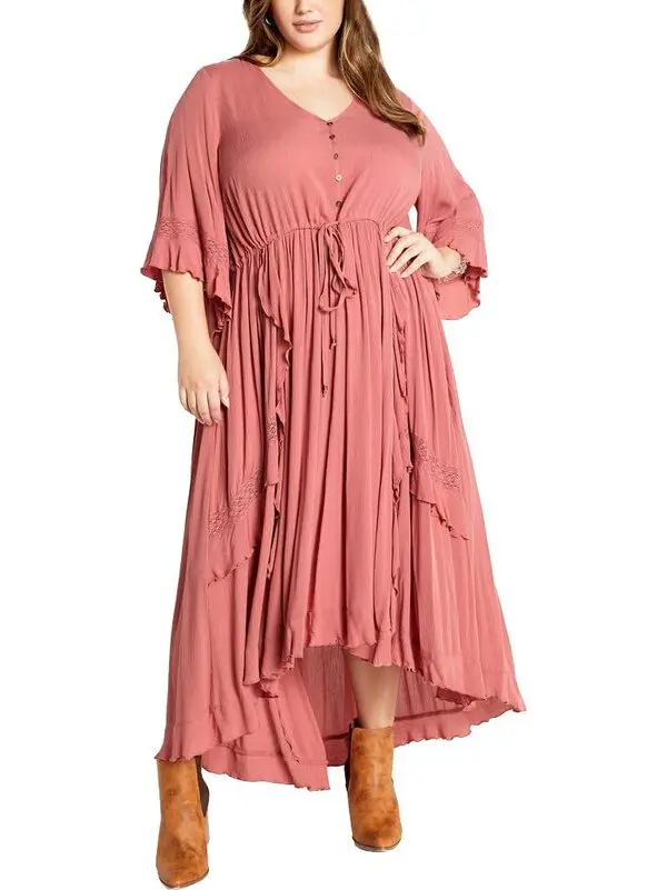 City Chic Rosie Lace Trim High-low Maxi Dress - Pink