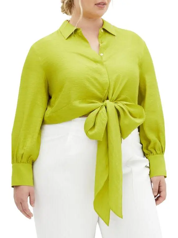 City Chic Winnie Tie Front Shirt - Green