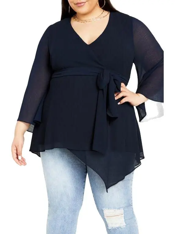 City Chic Ainsley Tie Waist Top - Navy