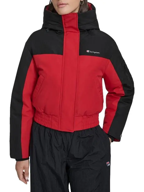 Champion Cropped Ski Bomber Jacket - Black/red
