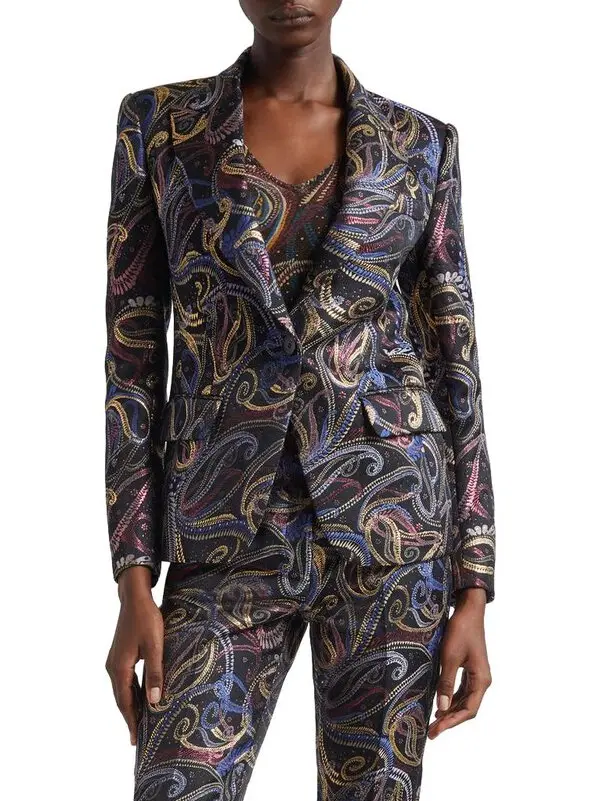 Etro Paisley Duchesse Satin Blazer - Multicolor Black Base