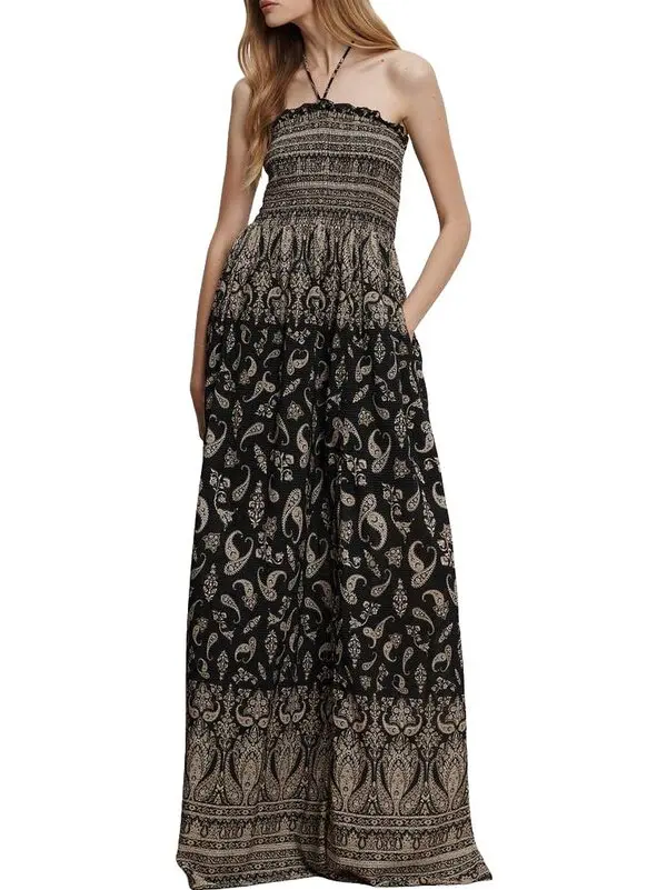 Veronica Beard Ayanna Paisley Halter Maxi Dress - Black Multi