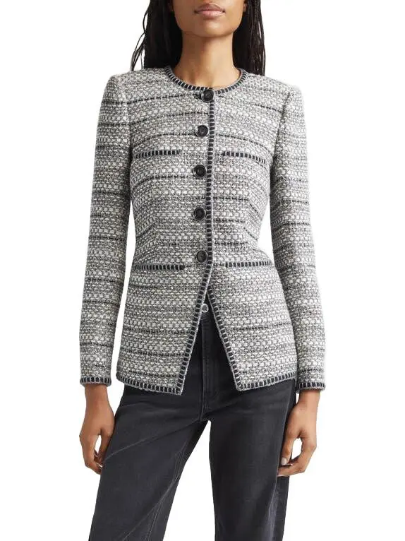 Veronica Beard Alessia Metallic Tweed Cutaway Jacket - Silver