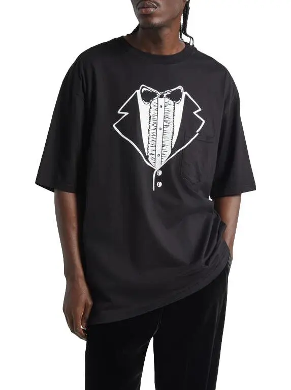 TAKAHIROMIYASHITA THESOLOIST. Oversize Tuxedo Trompe L'oeil Print Graphic T-shirt - Black