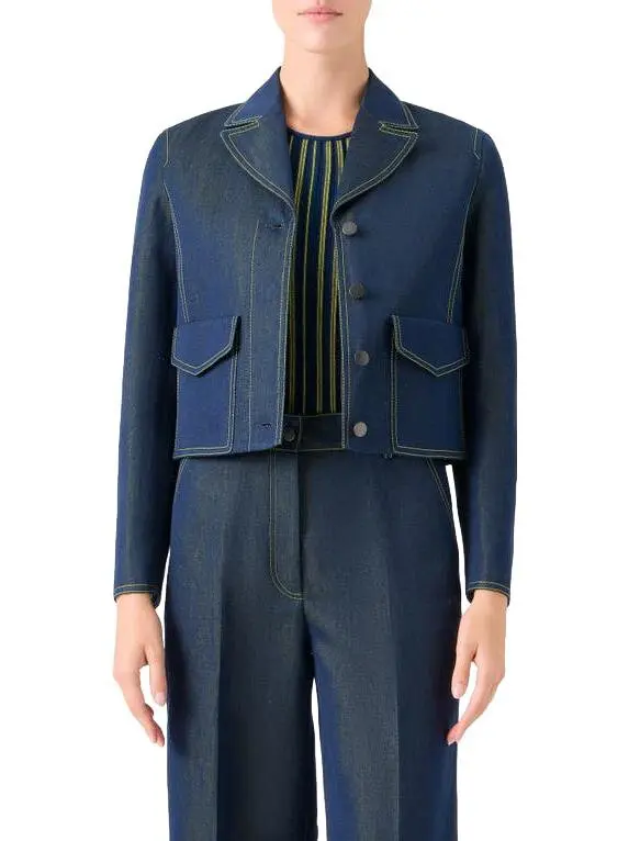 Akris Tailored Denim Crop Jacket - Darkblue Denim-lemon Zing