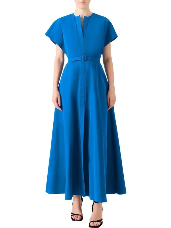 Akris Belted Techno Maxi Dress - Cobalt Blue