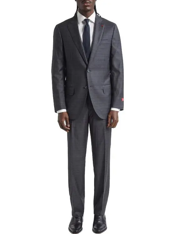 Isaia Sanita Check Super 150s Merino Wool Suit - Grey