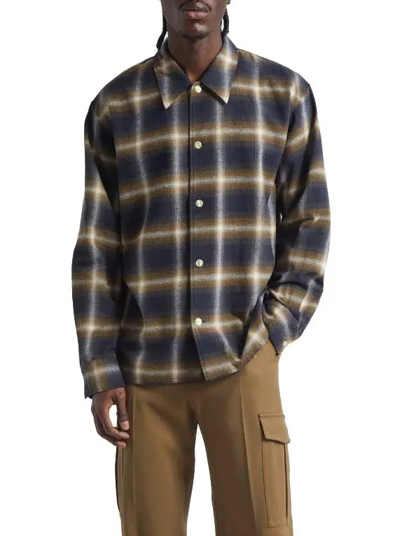 SECOND / LAYER Logan Ombré Check Flannel Button-up Shirt - Olive/black Check