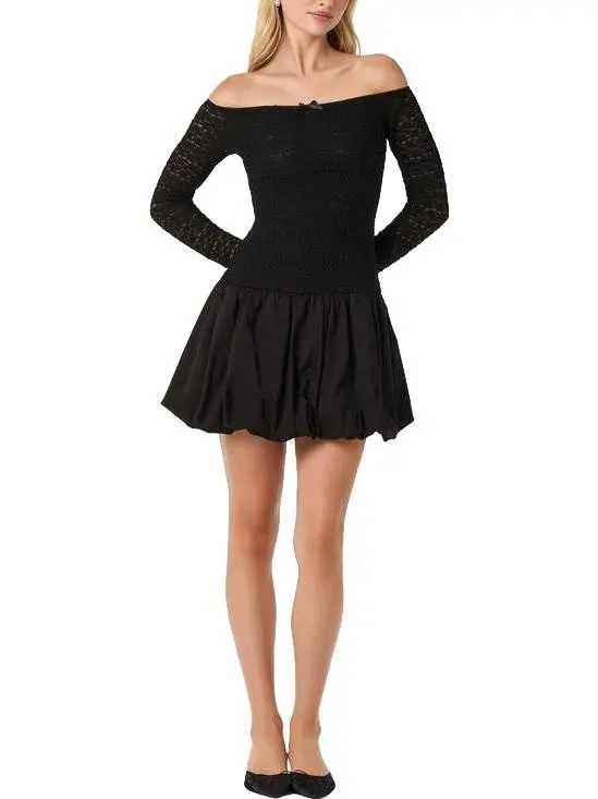 Astr The Label Off-the-shoulder Bubble Mini Dress - Black