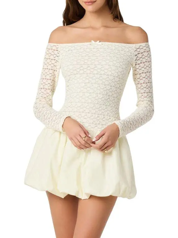 Astr The Label Off-the-shoulder Bubble Mini Dress - Cream