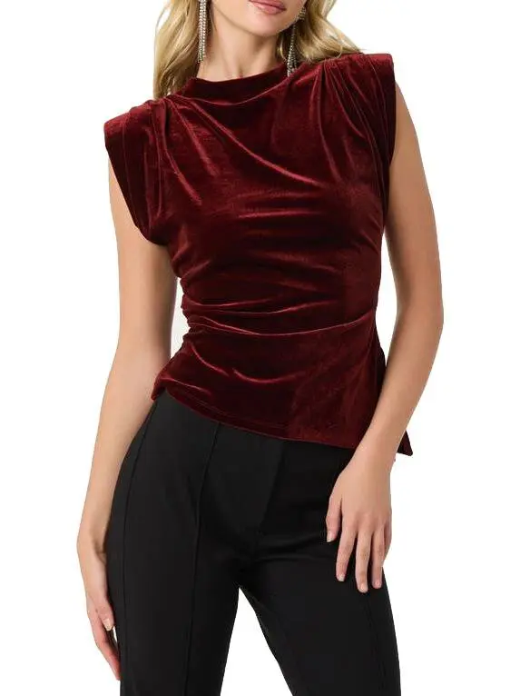 Astr The Label Strong Shoulder Velvet Top - Burgundy