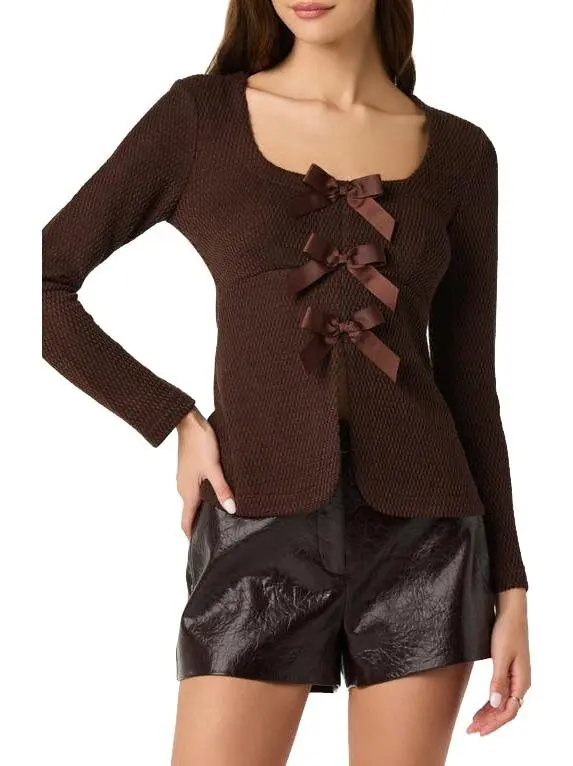 Astr The Label Split Front Bow Top - Brown
