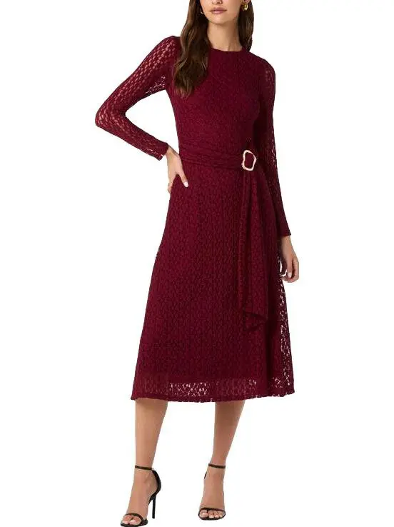 Astr The Label Long Sleeve Lace Midi Dress - Burgundy